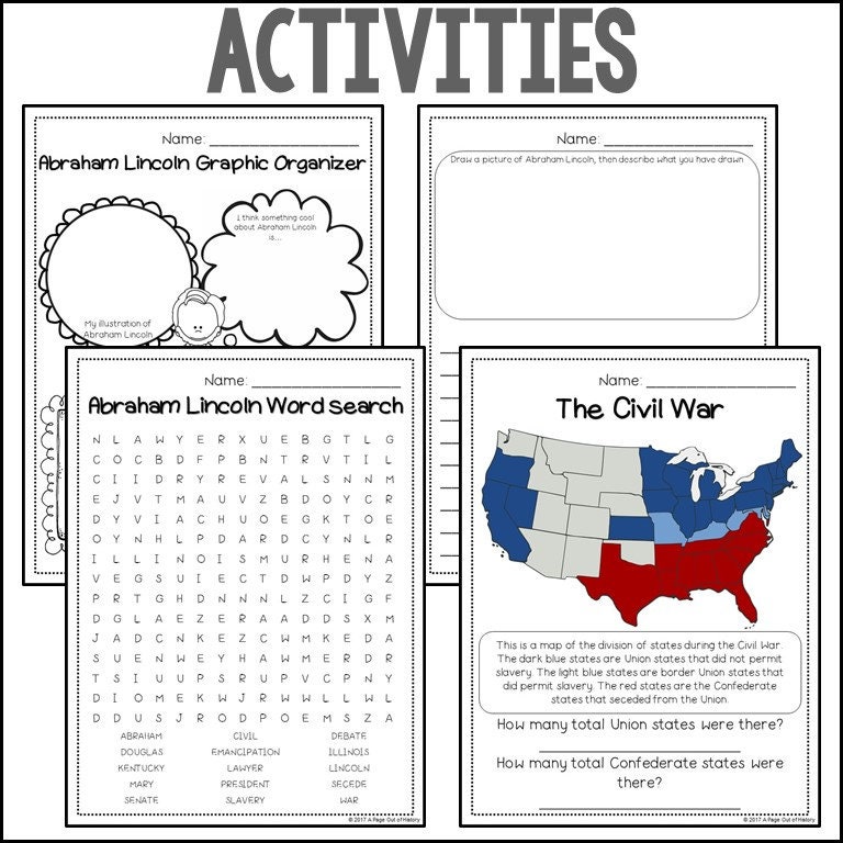 Biography of Abraham Lincoln | Printable Reading Writing Activities for ...