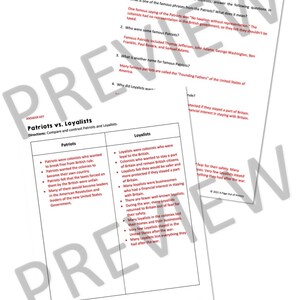 Patriots Vs. Loyalists Reading Worksheets and Answer Keys | 6-12 ...