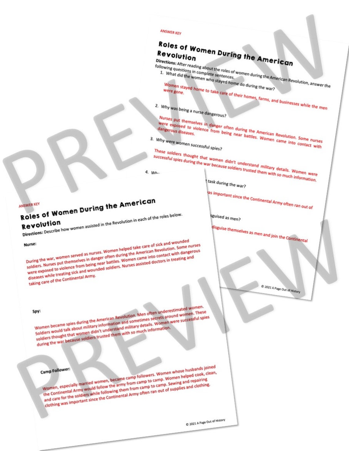 Roles of Women During the American Revolution Reading Worksheets and ...