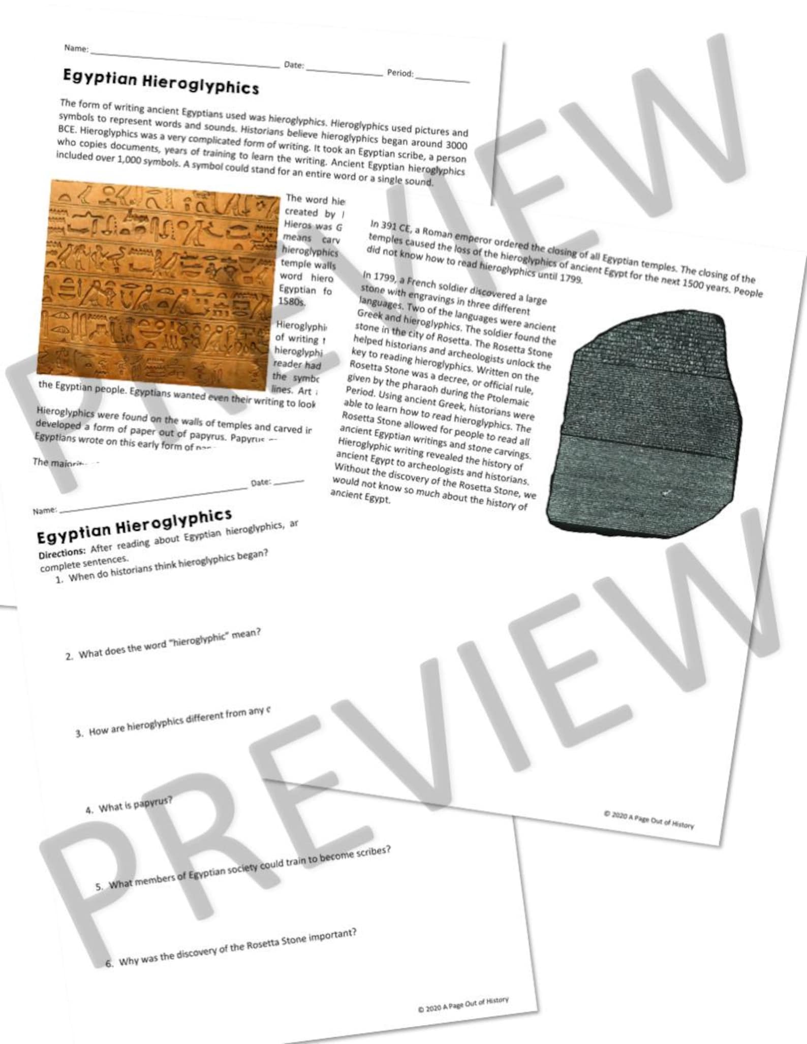 Ancient Egyptian Hieroglyphics Reading Worksheets and Answer Keys - Etsy