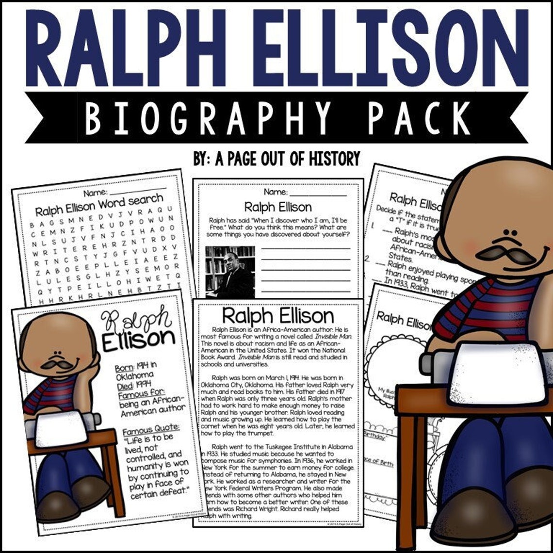 Ralph Ellison Biography Unit Pack 3-5 Homeschool Social Studies ...
