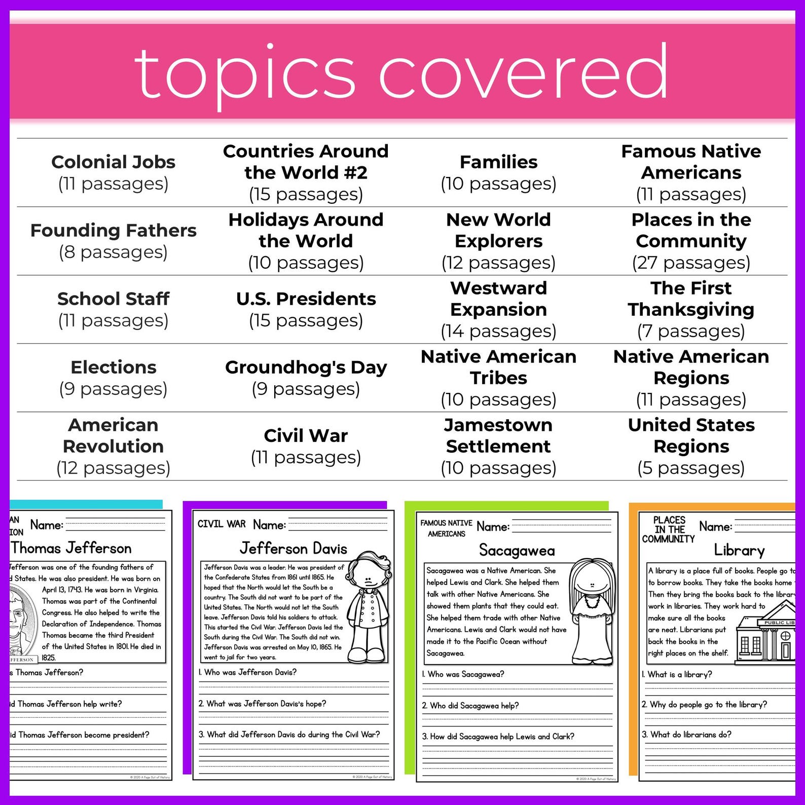 K2 Reading Comprehension Pages for First & Second Grade, Social Studies ...