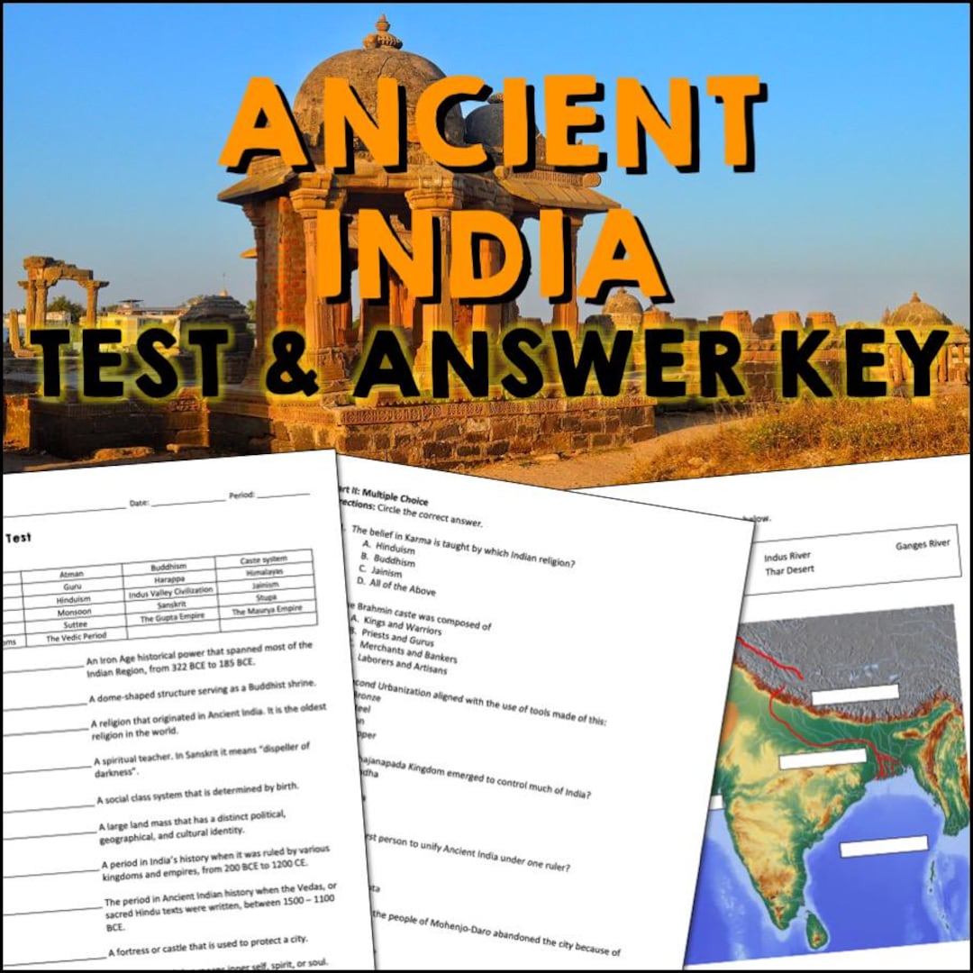Ancient India Test and Answer Key, Educational Activities, World ...