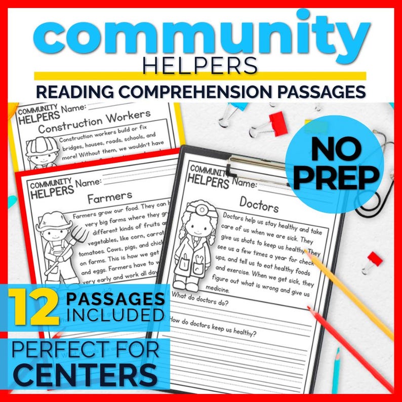 K-2 Reading Comprehension Worksheets, Community Helpers Passages, First ...