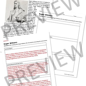 Roger Williams Reading Worksheets and Answer Keys | 6-12 | Homeschool ...