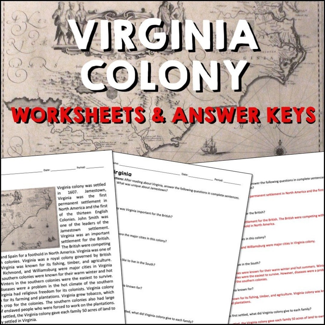 Virginia Colony Reading Worksheets and Answer Keys | 6-12 | Homeschool ...