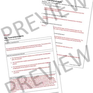 Townshend Acts Reading Worksheets and Answer Keys | 6-12 | Homeschool ...