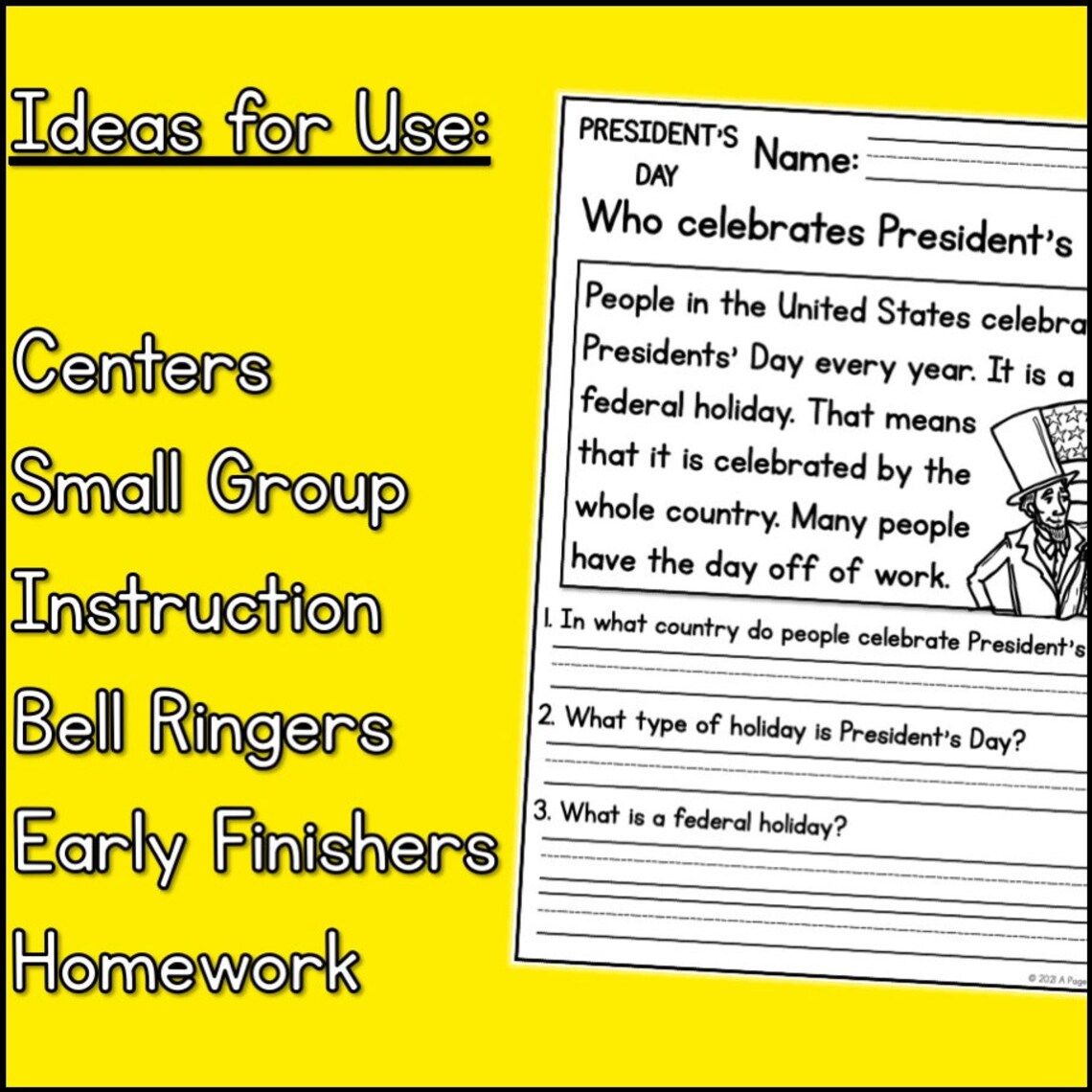 Presidents Day Holidays Reading Comprehension Passages | K-2 ...
