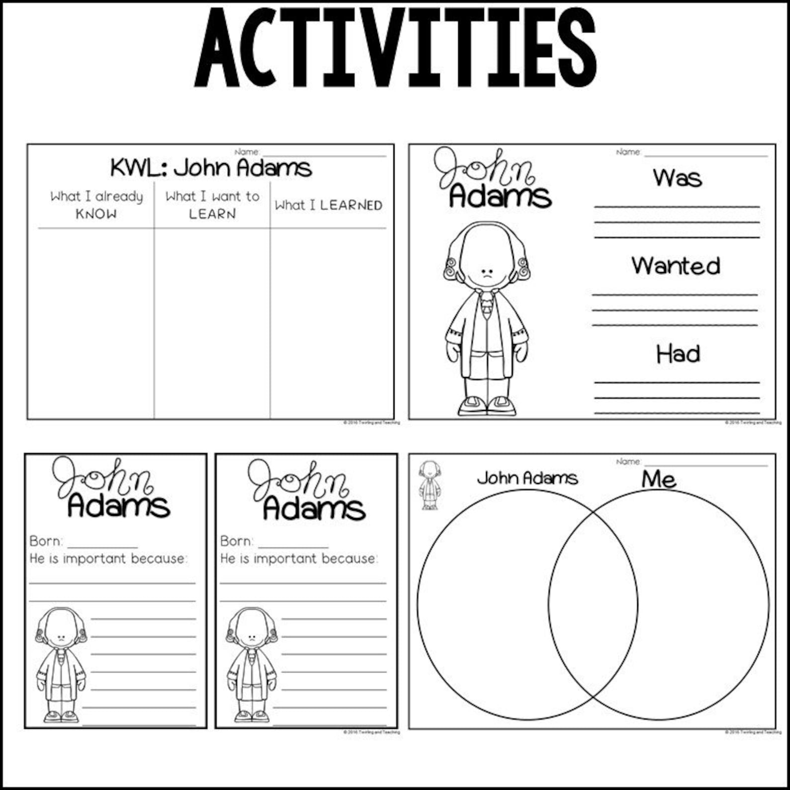 John Adams Biography Unit Pack | 3-5 | Homeschool | Social Studies ...