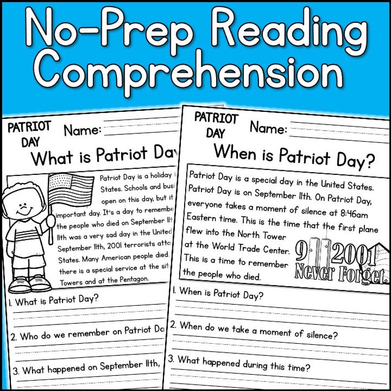 September 11th 9/11 Patriot Day Holidays Reading Comprehension Passages ...