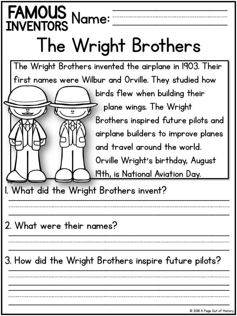 Famous Inventors Reading Comprehension Passages K-2 Homeschool | Etsy