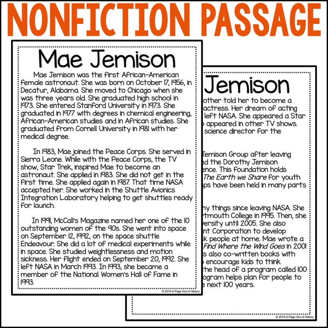 Mae Jemison Reading & Writing Biography Pack | Informational Text ...
