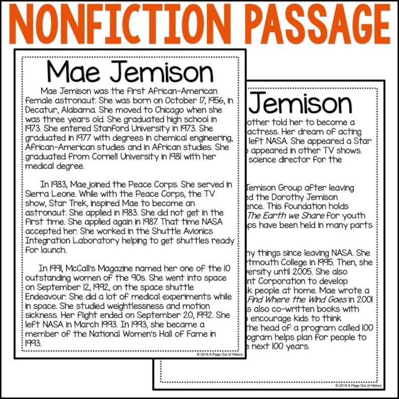 Mae Jemison Reading & Writing Biography Pack | Informational Text ...