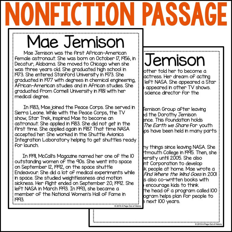 Mae Jemison Reading & Writing Biography Pack | Informational Text ...