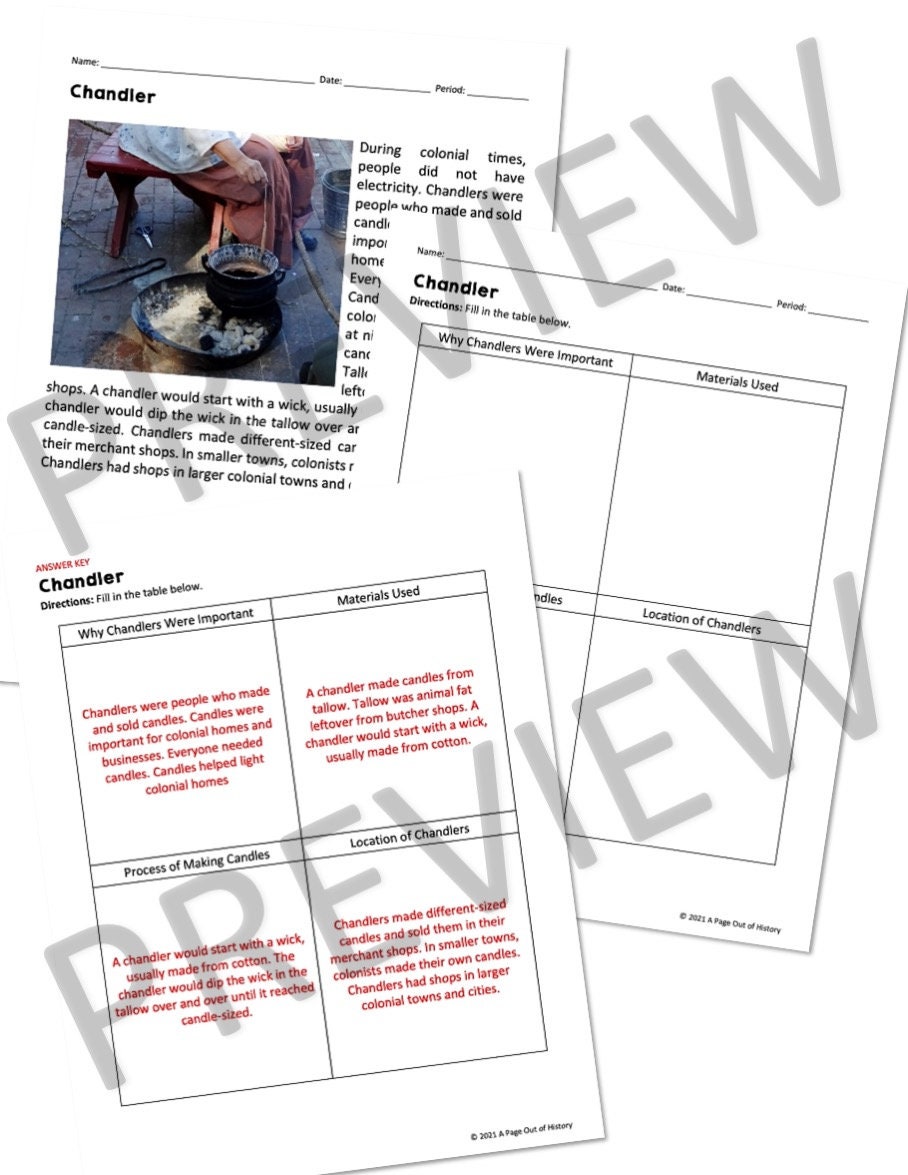 Colonial Chandler Reading Worksheets & Answer Keys, American Revolution ...