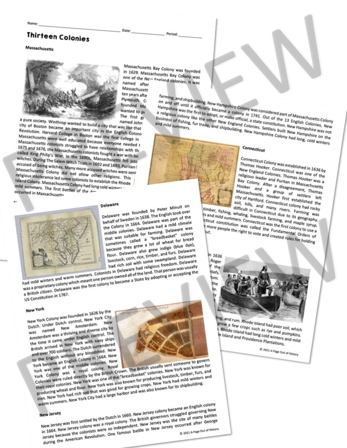 Thirteen Colonies Reading Worksheets and Answer Keys | 6-12 ...