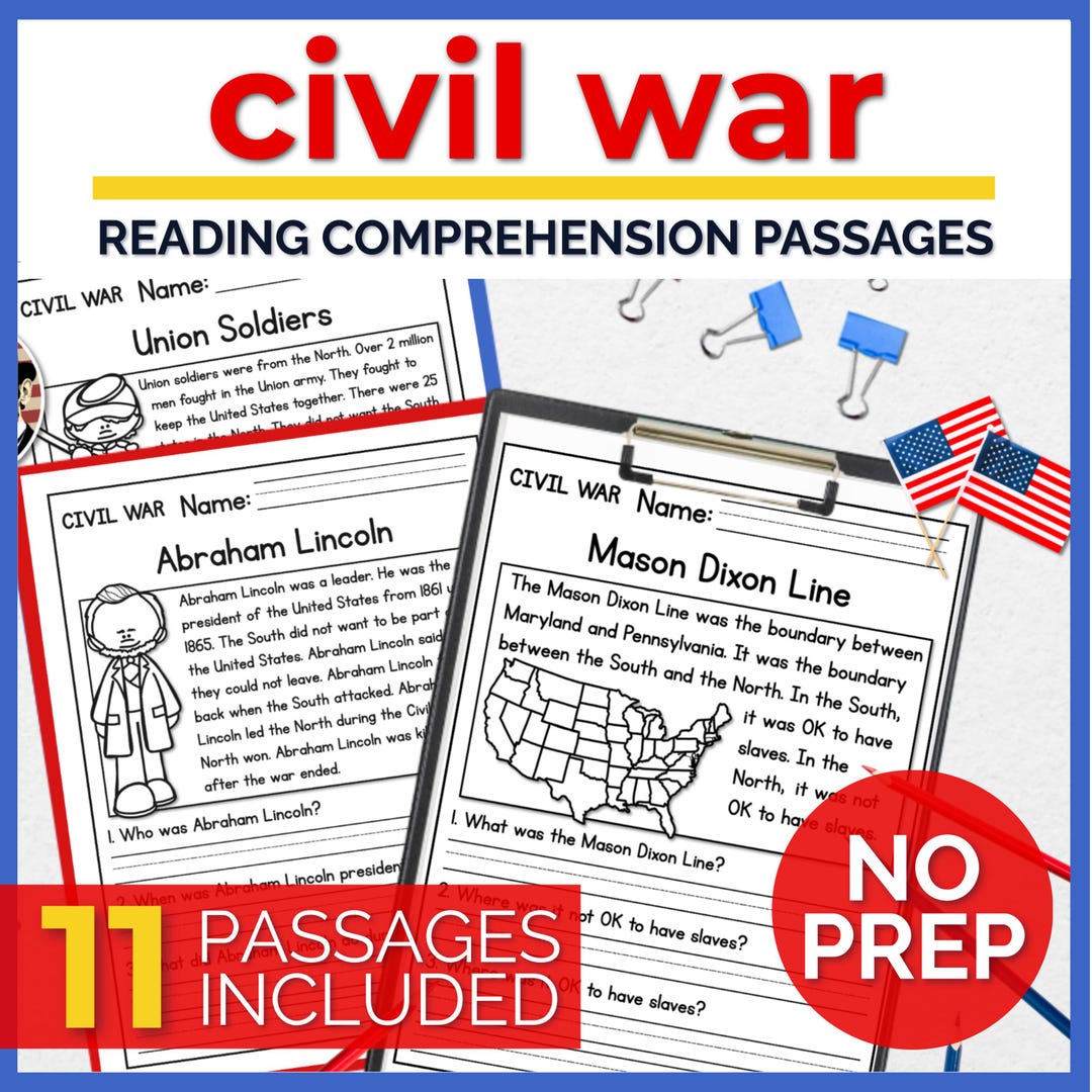 Civil War Reading Comprehension Worksheets, Us History Passages ...