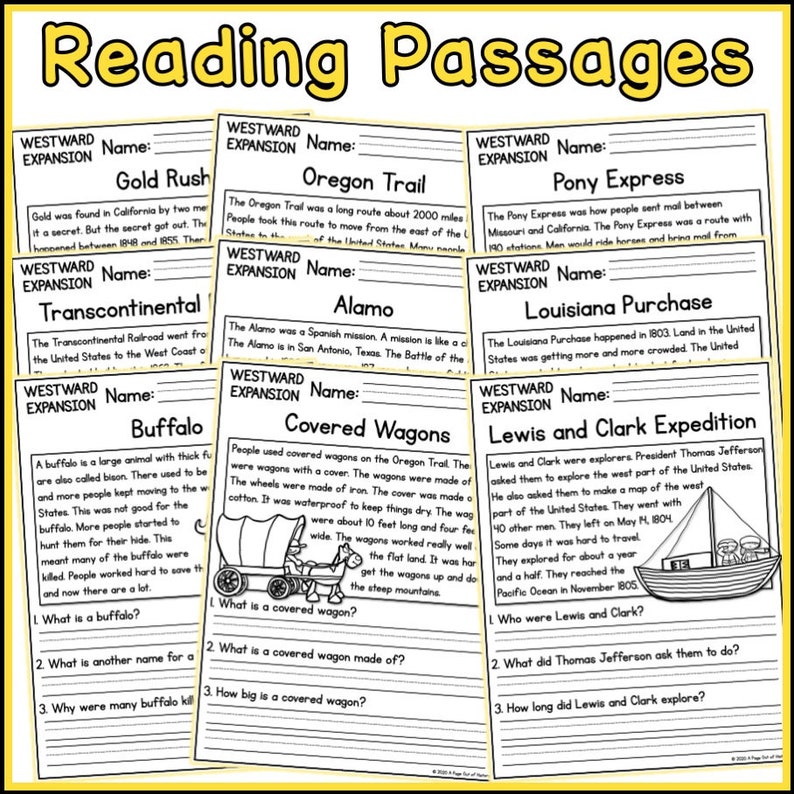 Westward Expansion Reading Comprehension Passages | K-2 | Homeschool ...