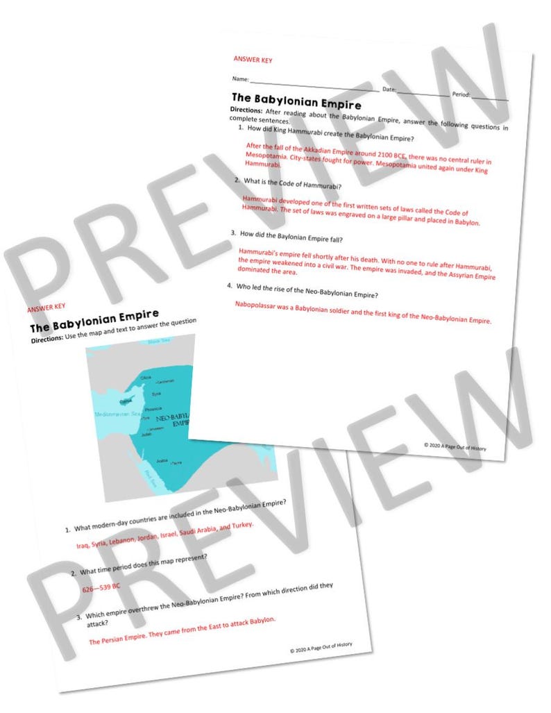 Babylonian Empire Kindergarten Worksheets, Reading Comprehensions ...