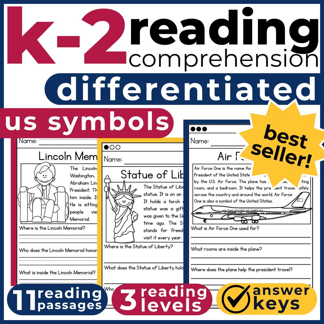 Differentiated 1st 2nd Grade K2 Reading Comprehensions, American ...