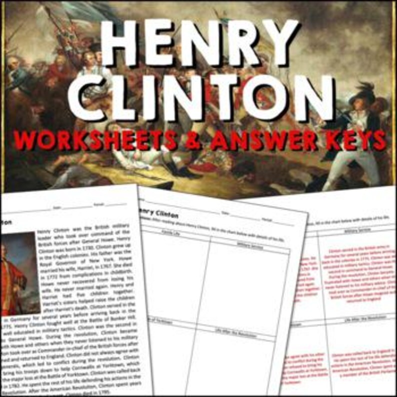 Henry Clinton American Revolution Reading Worksheets & Answer Keys, US ...