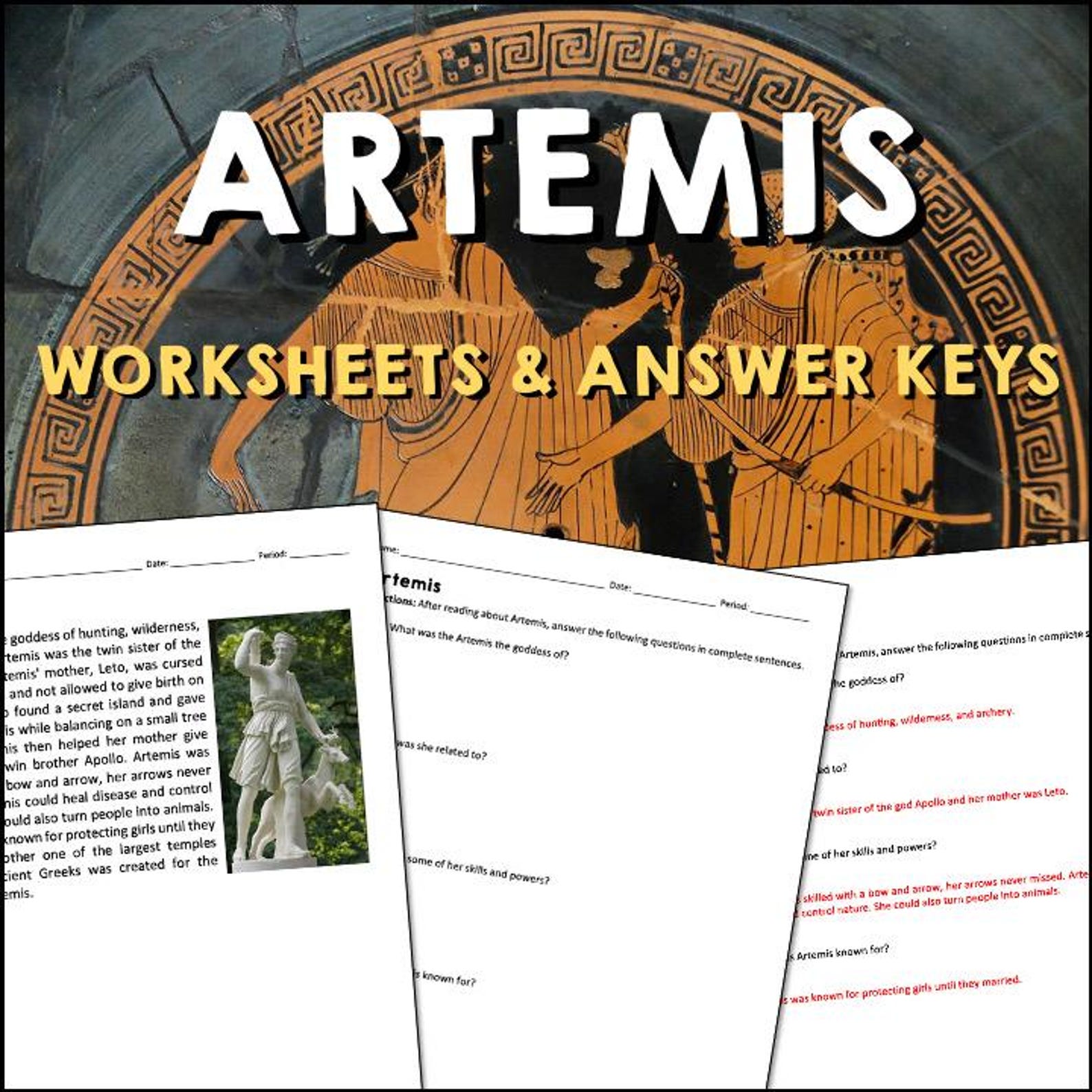 Artemis Greek Mythology Reading Practice Worksheet, Greek Mythology ...