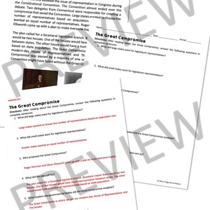 The Great Compromise US Constitution Reading Worksheets Answer Keys | 6 ...
