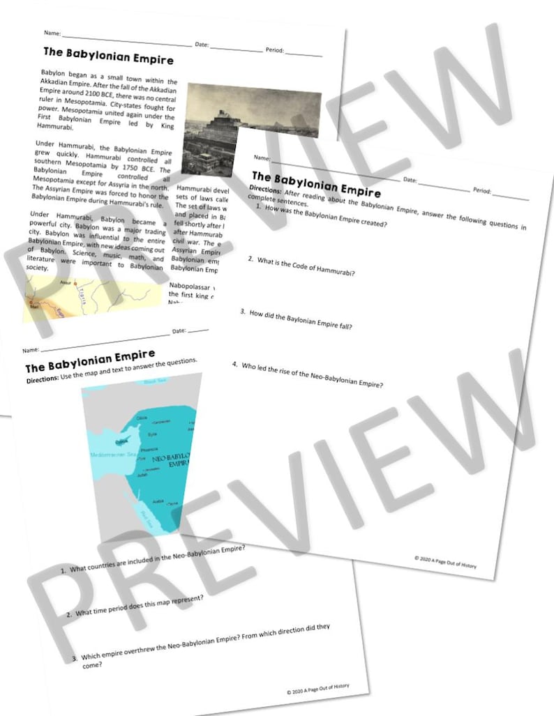 Babylonian Empire Reading Worksheets and Answer Keys - Etsy