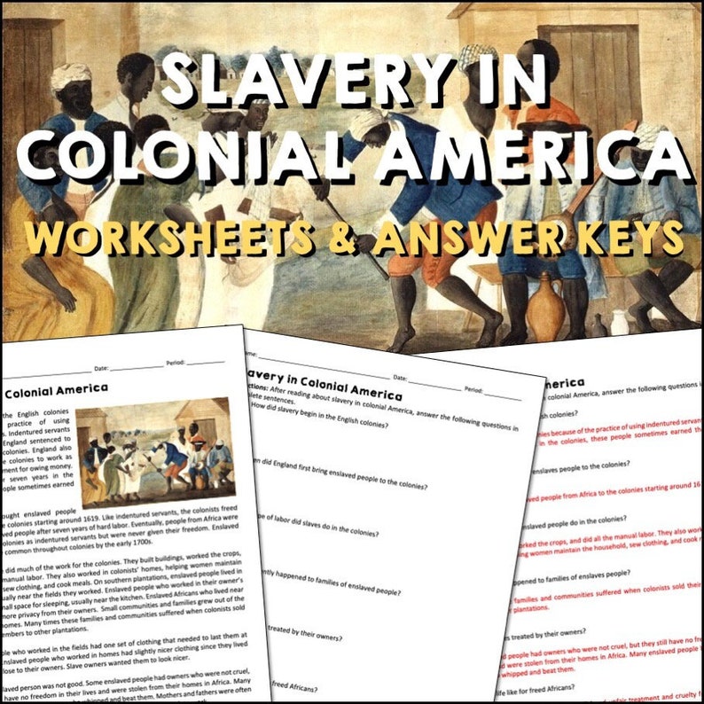 Slavery in Colonial America Reading Worksheets and Answer Keys | 6-12 ...