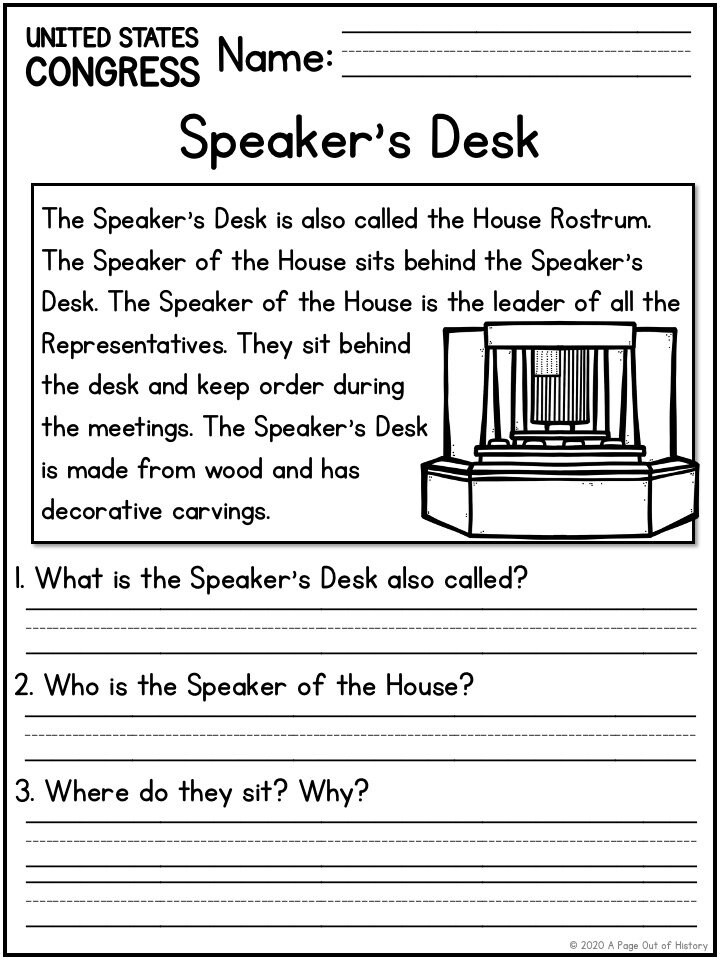 US Congress Reading Comprehension Passages K-2 Homeschool | Etsy