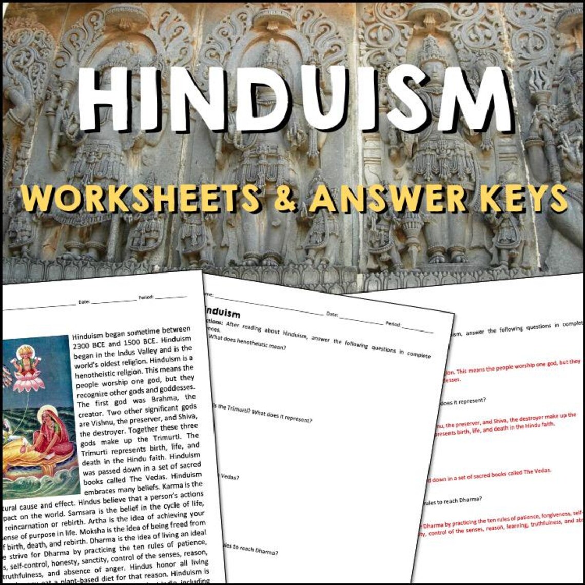 Hinduism Reading Comprehension Worksheets and Answer Keys, Educational ...