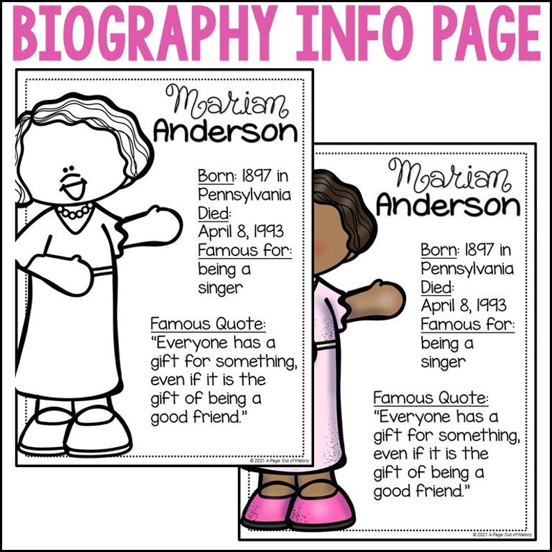 Marian Anderson Biography Unit Pack | 3-5 | Homeschool | Social Studies ...