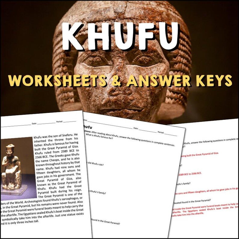 Khufu Pharaoh Ancient Egypt Reading Practice Worksheets and Answer Keys ...