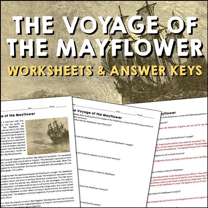 Mayflower Voyage Reading Worksheets and Answer Keys | 6-12 | Homeschool ...