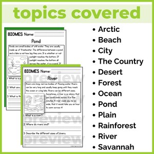 K-2 Reading Comprehension Pages for 1st and 2nd Grade, Biomes Passages ...