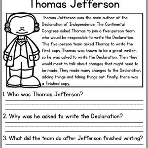 Declaration of Independence Reading Comprehension Passages | Etsy