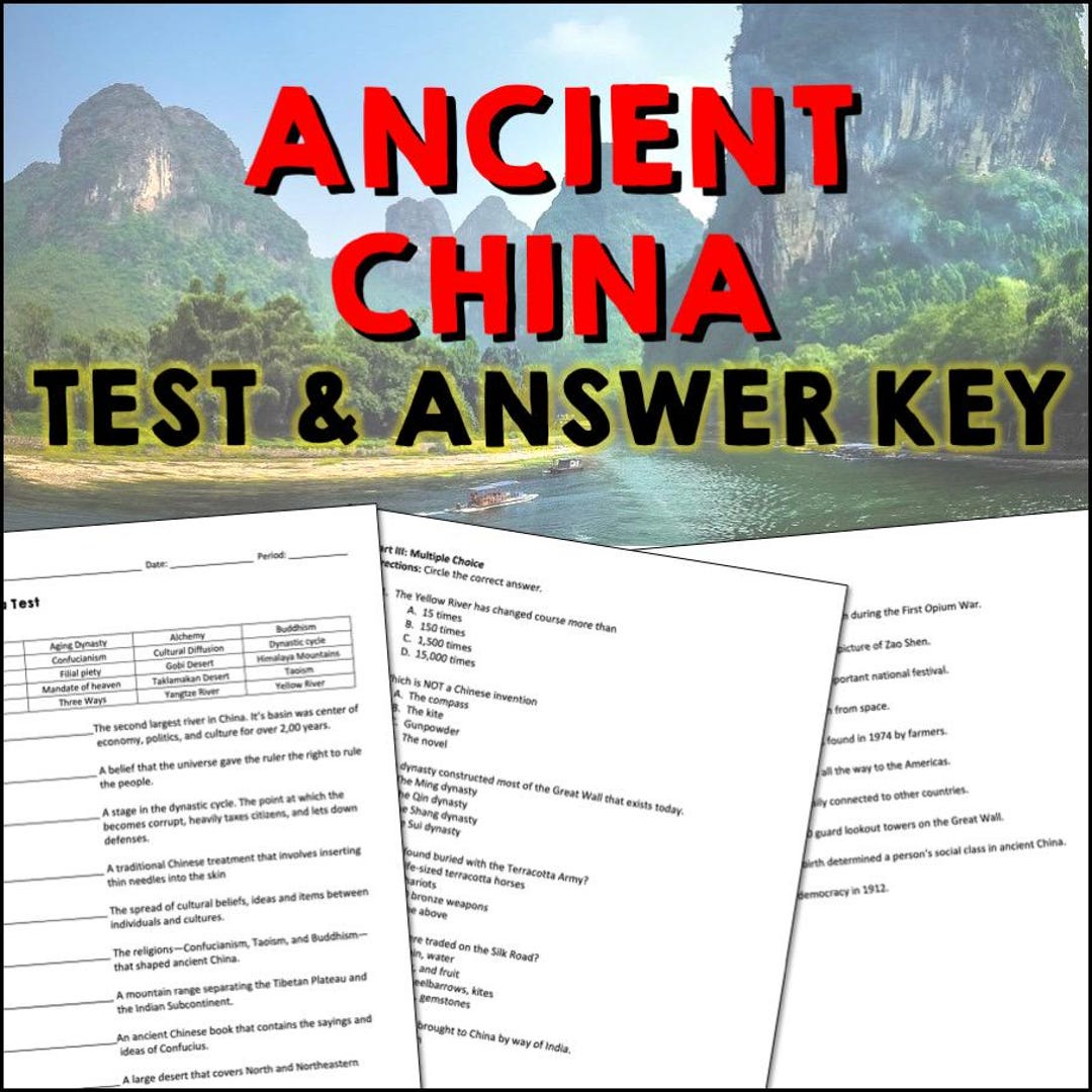 Ancient China Test Worksheets, Questions With Answers Key, Homeschool ...