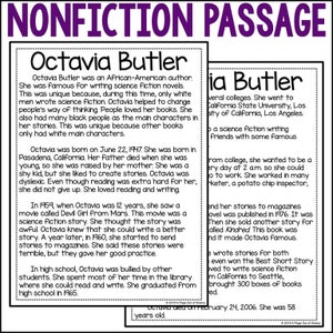 Biography Unit | Octavia Butler Reading No Prep Comprehension, Writing ...