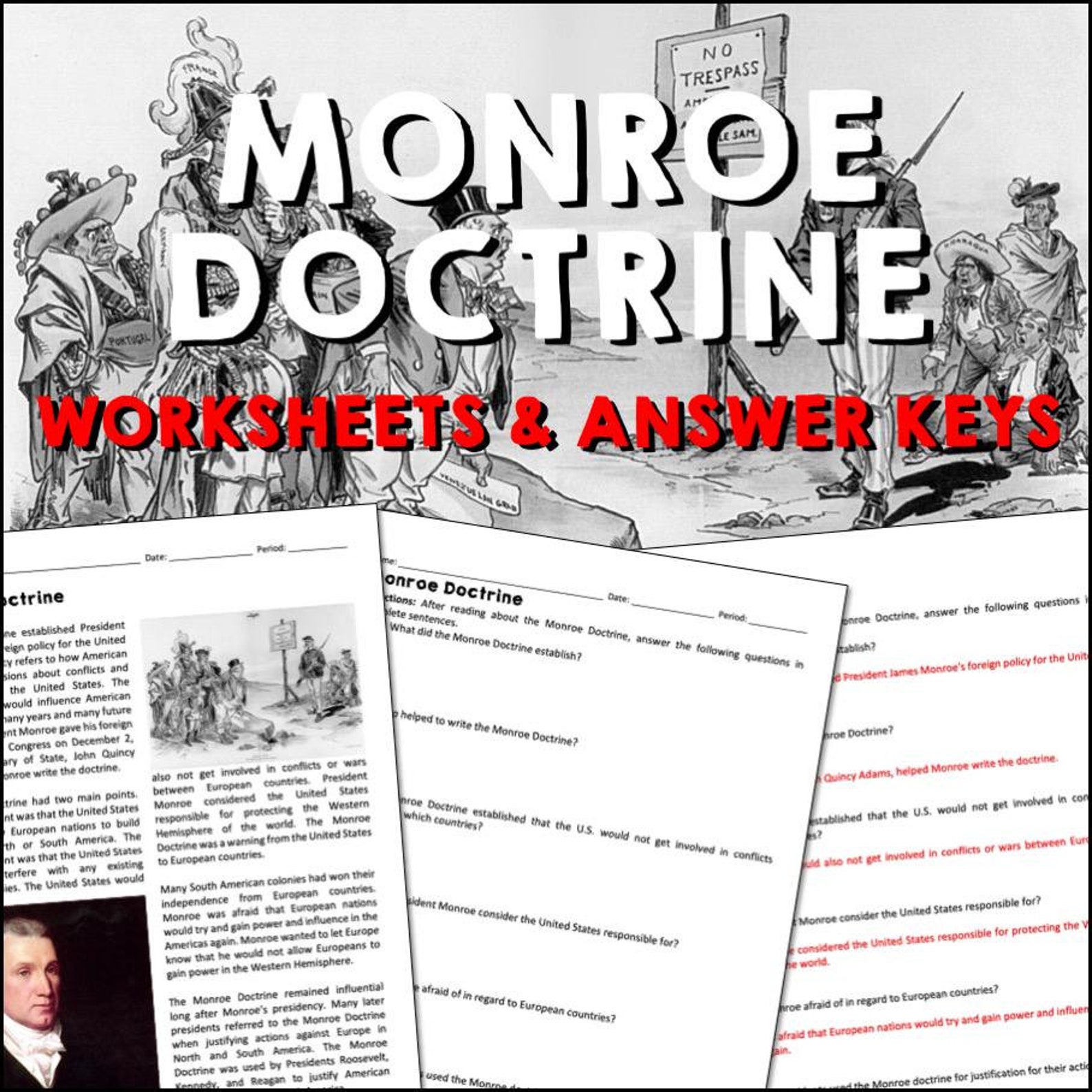 Monroe Doctrine Early American Republic Reading Worksheets, Homeschool ...