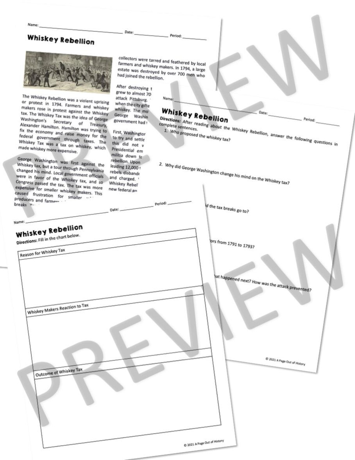 Whiskey Rebellion Early American Republic Reading Worksheets and Answer ...