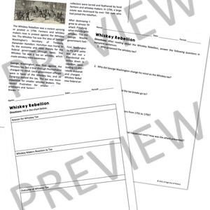 Whiskey Rebellion Early American Republic Reading Worksheets and Answer ...