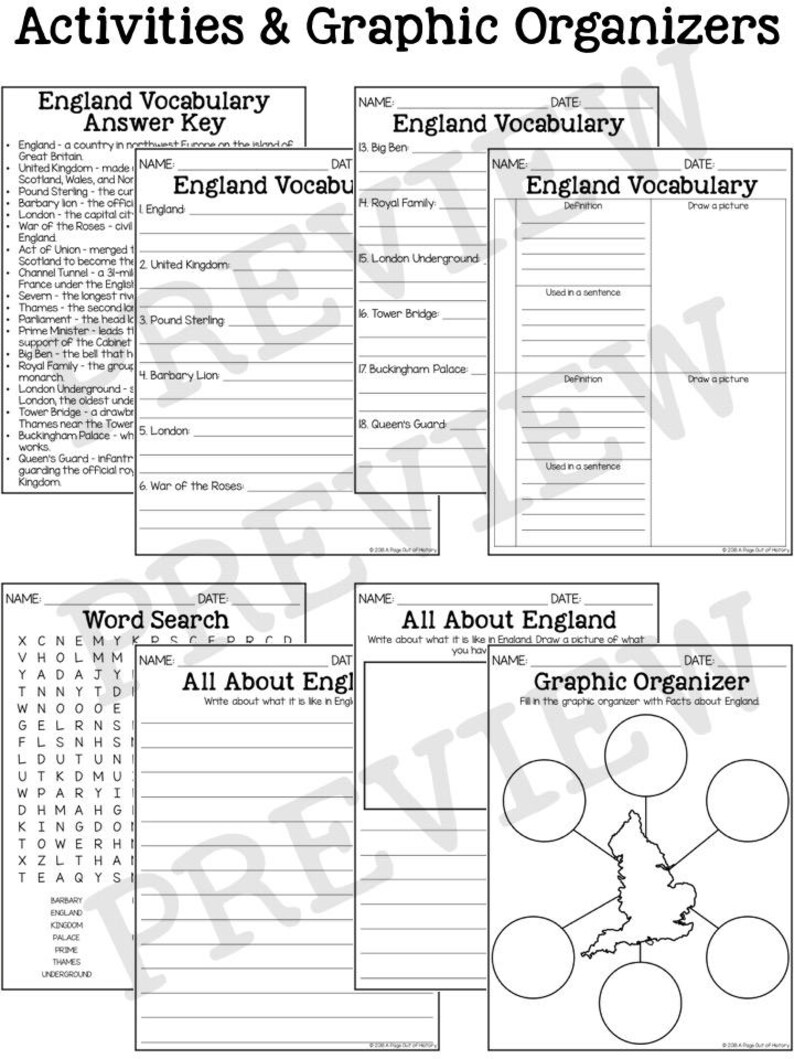 England Country Social Studies Complete Unit, World Geography Passages ...