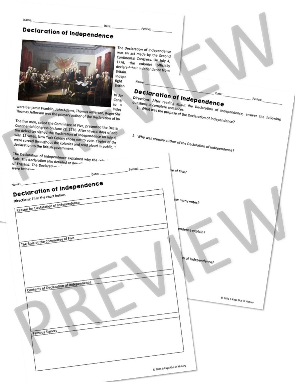 Declaration of Independence Reading Worksheets and Answer Keys | 6-12 ...