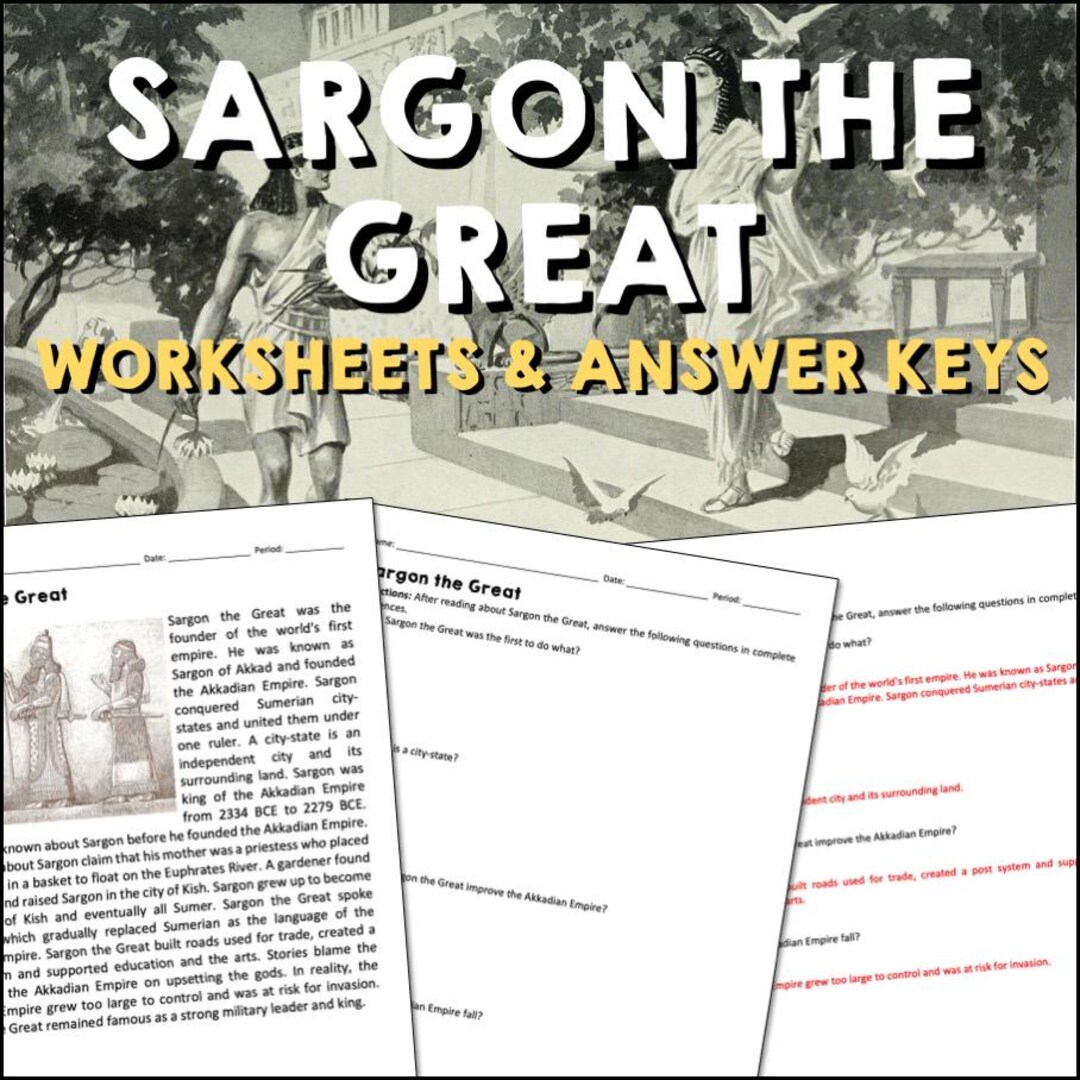 Sargon the Great Ancient Mesopotamia Reading Worksheets and Answer Keys ...