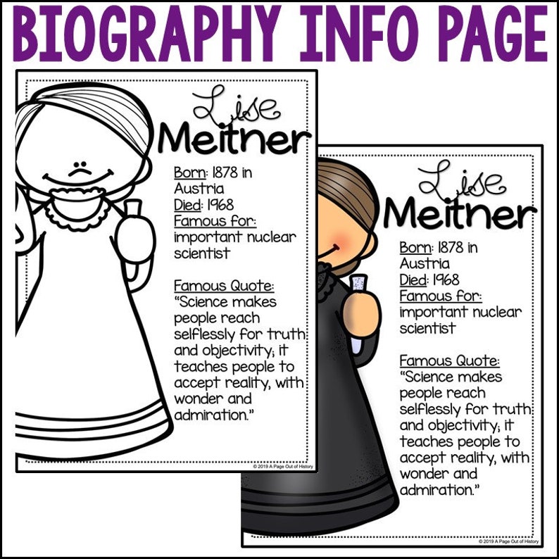 Lise Meitner Biography Unit Pack 3-5 Homeschool Social Studies ...