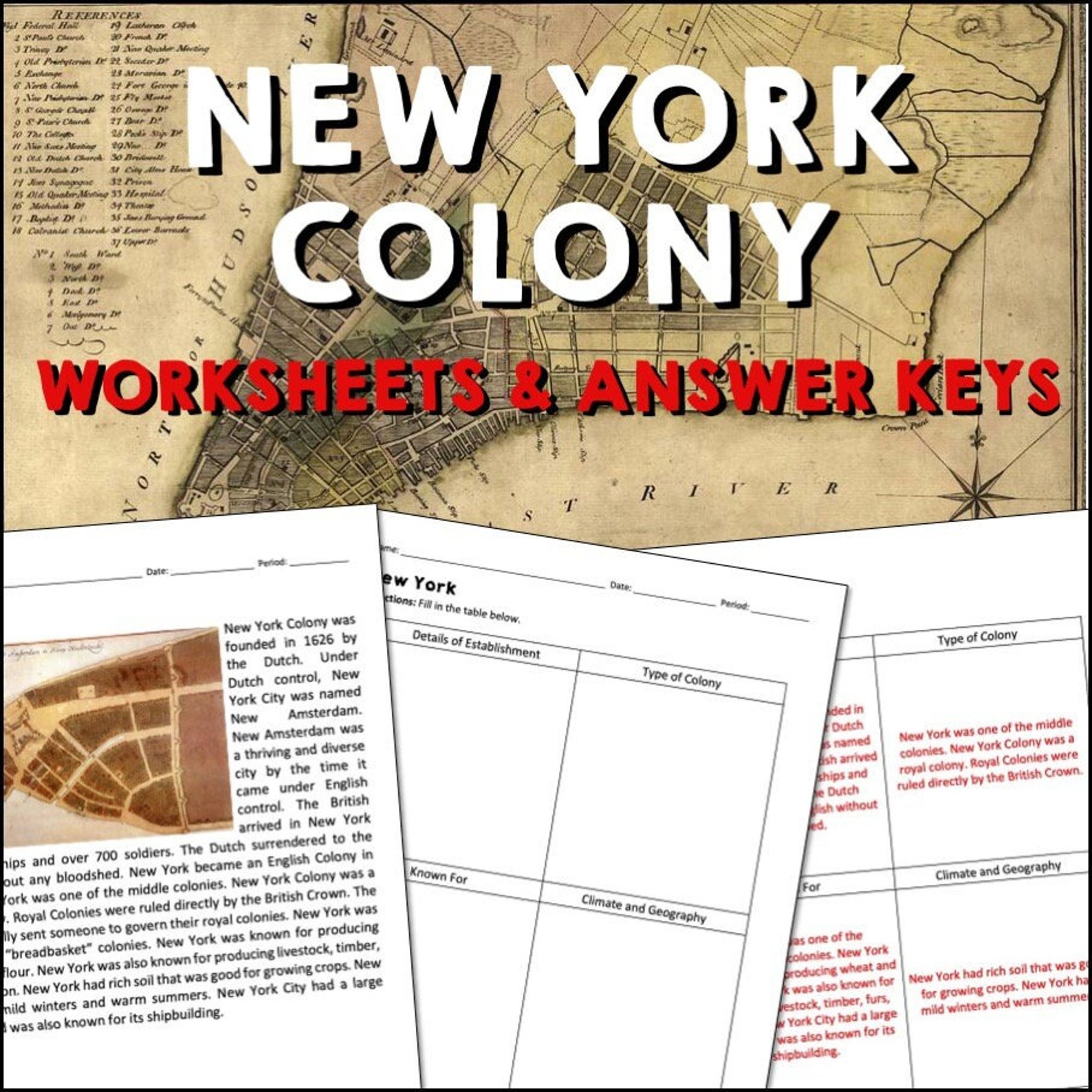 New York Colony Reading Comprehension Pages, American History Printable ...