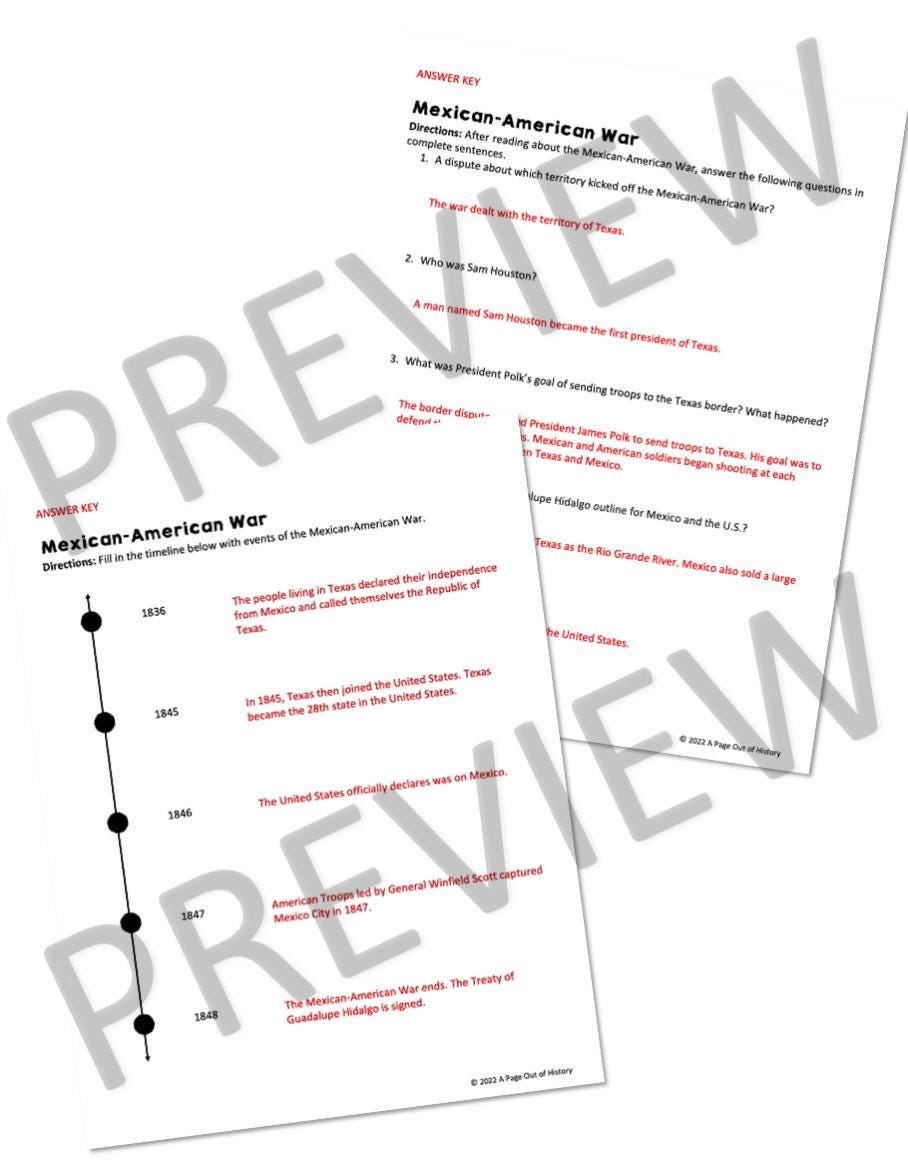 Mexican-american War Westward Expansion Reading Worksheets, Mexican ...