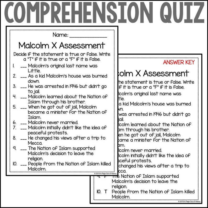 Malcolm X Biography Activities for 3rd 4th 5th Grade | No Prep ...