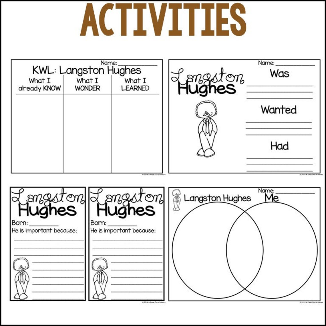 Langston Hughes Biography Printable Pack | No Prep Reading ...