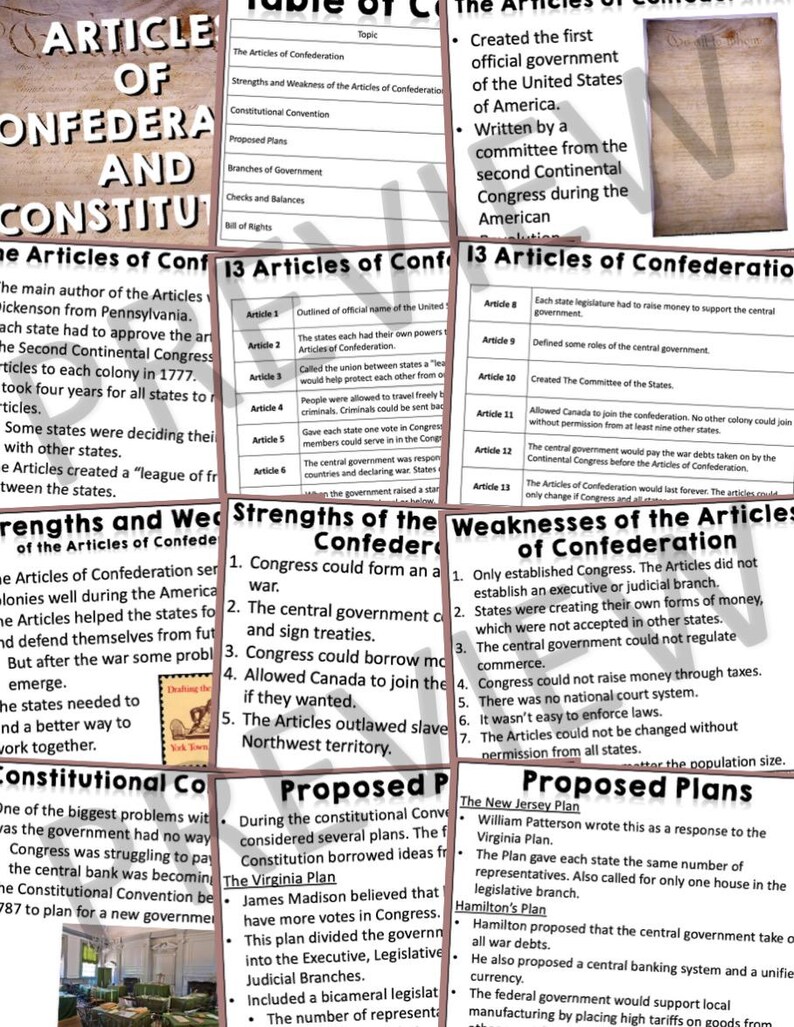 Articles of Confederation and US Constitution Powerpoint, Reading ...